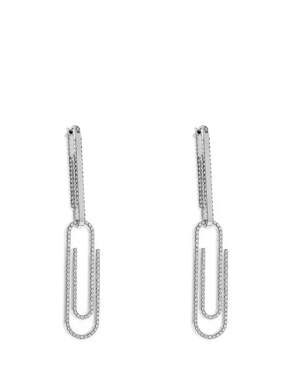 Off-White Crystal-embellished Paperclip Drop Earrings - Silver
