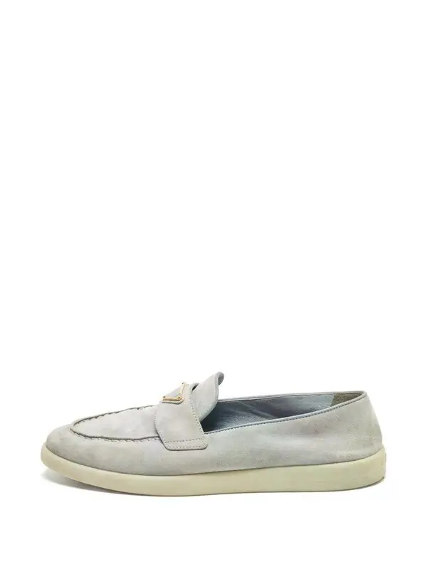 Prada Logo Plaque Suede Loafers - Grey