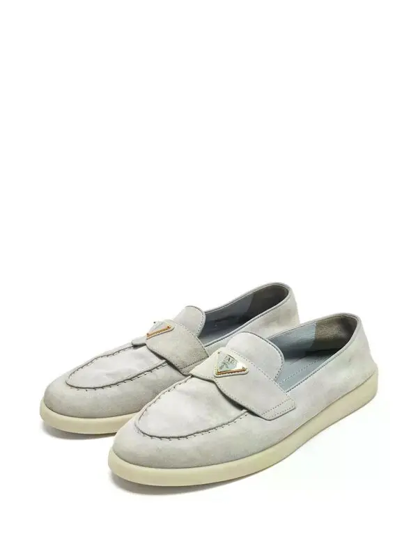 Prada Logo Plaque Suede Loafers - Grey
