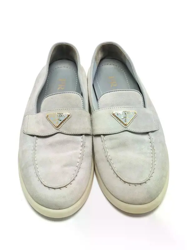 Prada Logo Plaque Suede Loafers - Grey