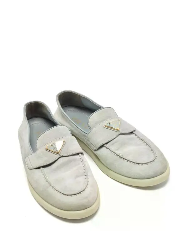 Prada Logo Plaque Suede Loafers - Grey