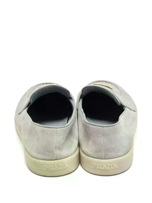 Prada Logo Plaque Suede Loafers - Grey