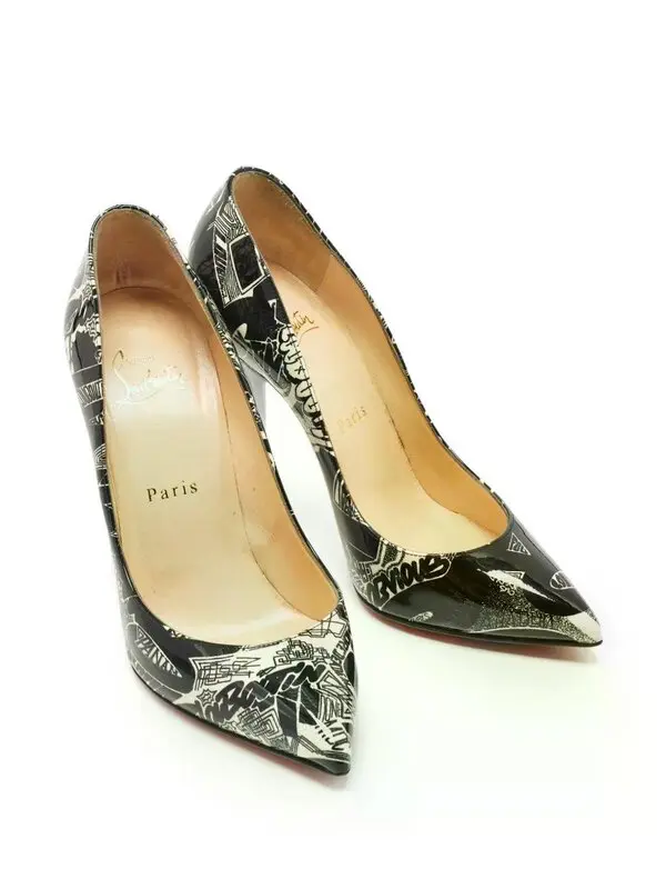 CHRISTIAN LOUBOUTIN Pigalle Follies Printed Patent Leather Pumps - Black