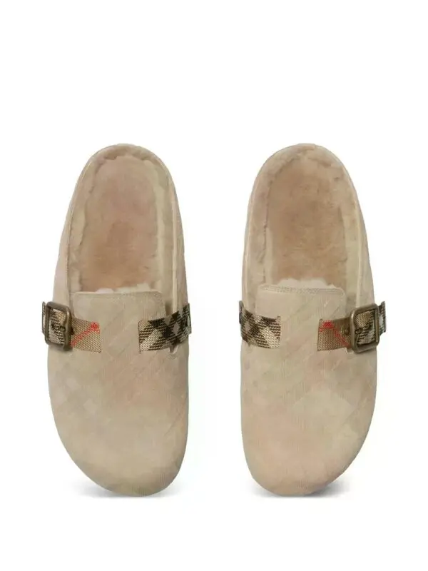 Burberry Check Shearling Urchin Clogs - Neutrals