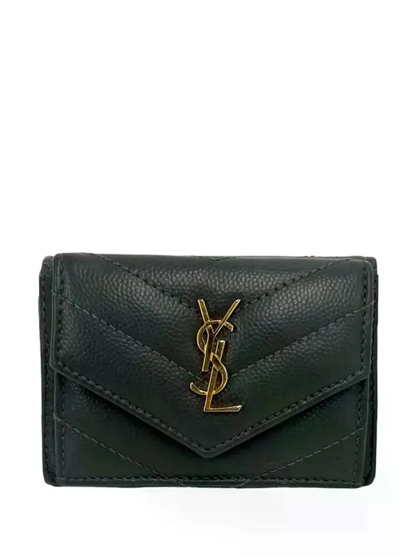 Saint Laurent 2013-2026 Grain De Poudre Monogram Trifold Wallet Small Wallets - Grey