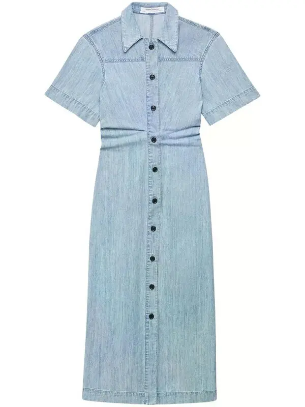 Another Tomorrow Bias-cut Chambray Shirt Dress