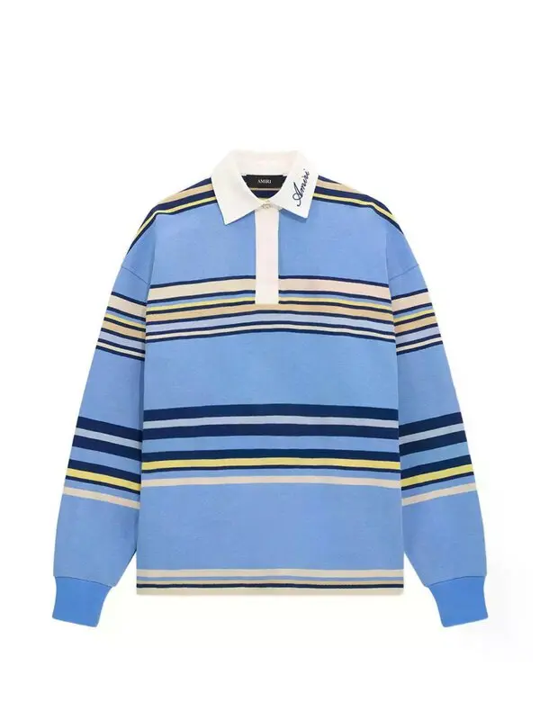 Amiri Striped Oversized Long-sleeve Polo - Blue
