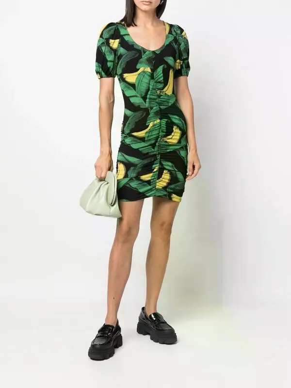 GANNI Banana Print Puff Sleeve Dress