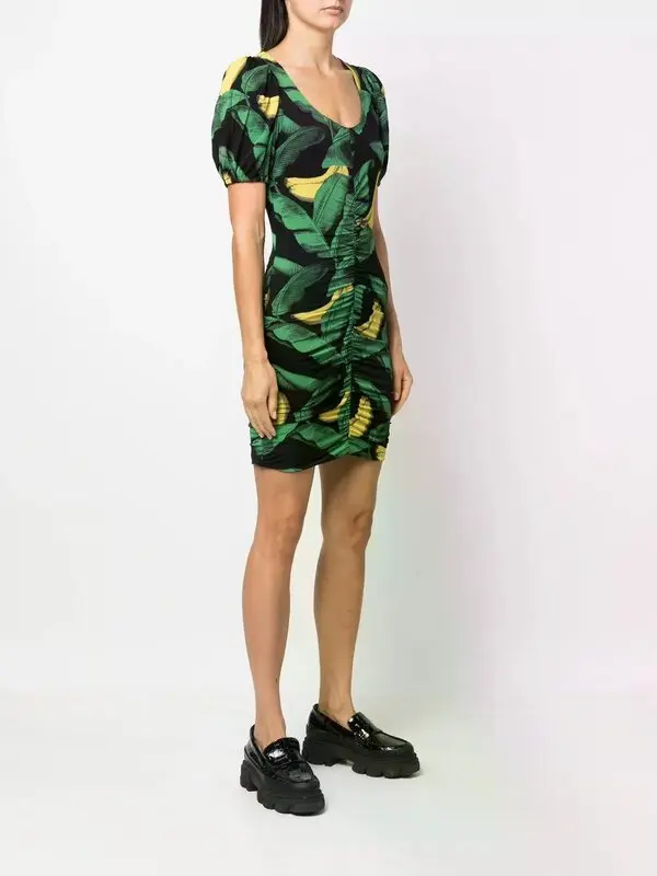 GANNI Banana Print Puff Sleeve Dress