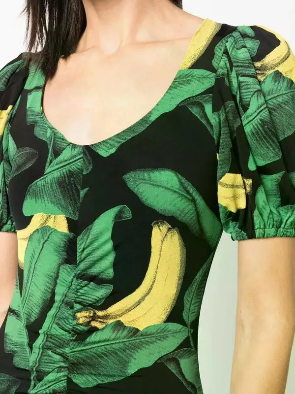 GANNI Banana Print Puff Sleeve Dress