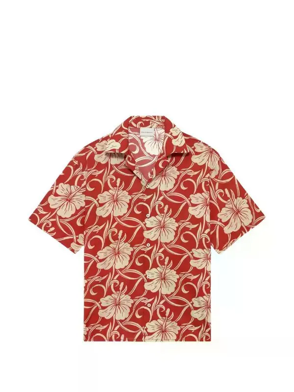 Drole De Monsieur Hibiscus-monogram Print Shirt - Red