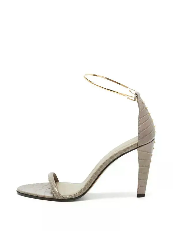 Fendi Leather Croc-embossed Ankle-strap Sandals