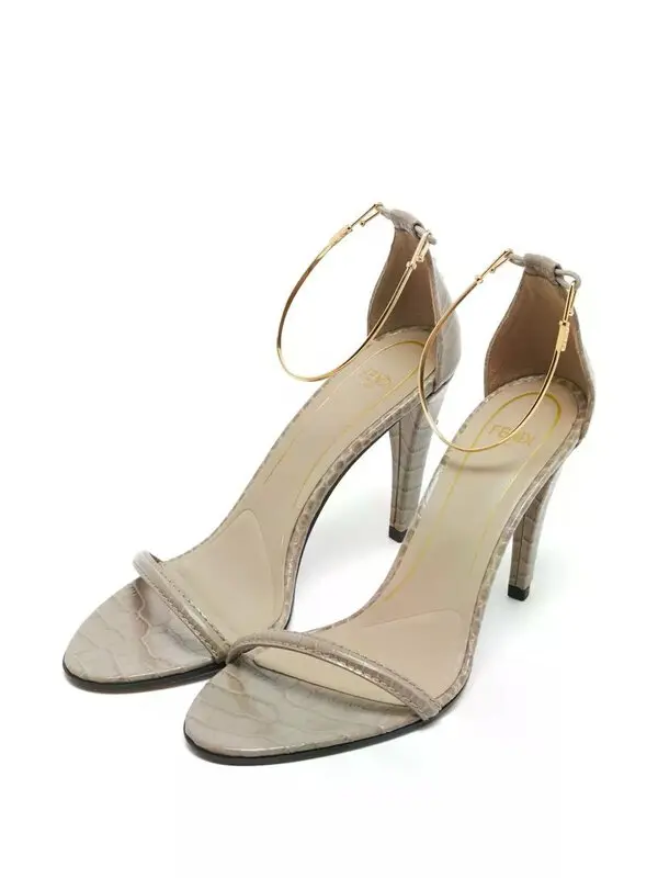Fendi Leather Croc-embossed Ankle-strap Sandals