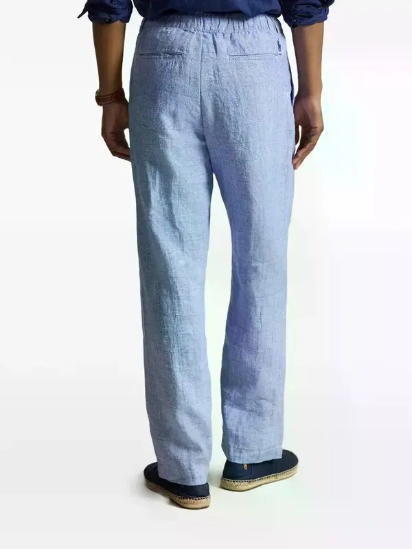 Polo Ralph Lauren Pleated Linen Check Trousers - Blue