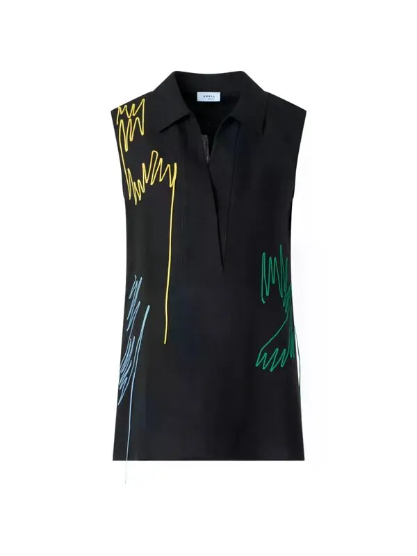 Akris Scribble Embroidery Sleeveless Blouse