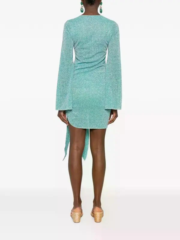 Oseree Long-sleeved Metallic Mini Dress - Blue