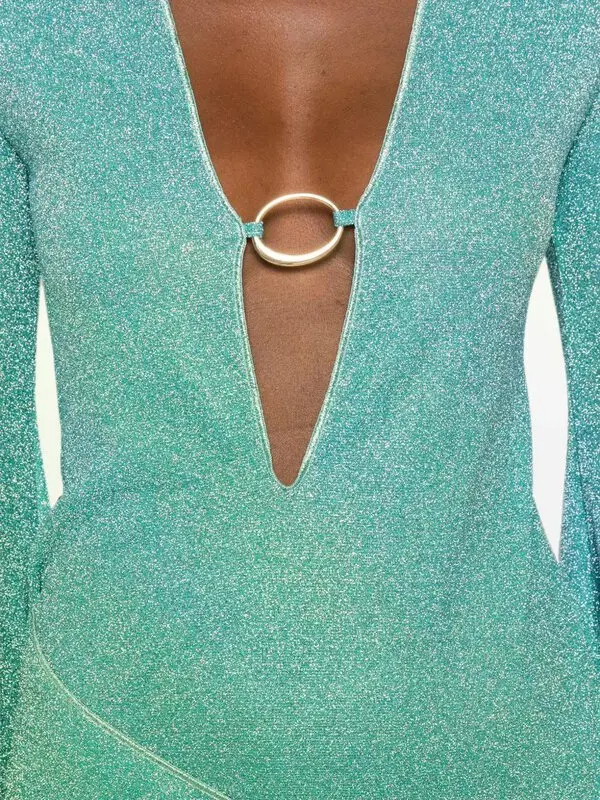 Oseree Long-sleeved Metallic Mini Dress - Blue