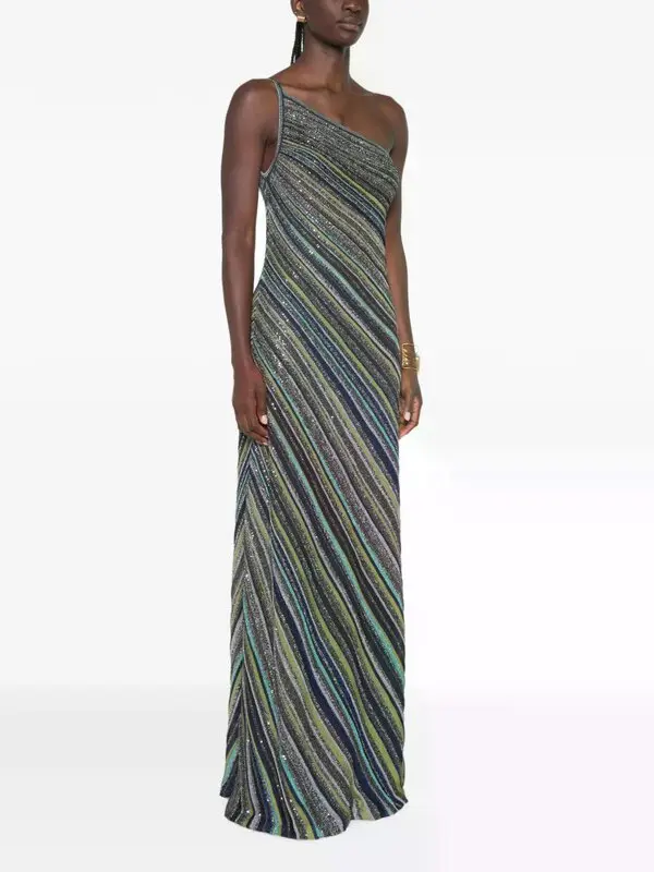 Missoni One-shoulder Maxi Dress With Green Sequin Embellishment