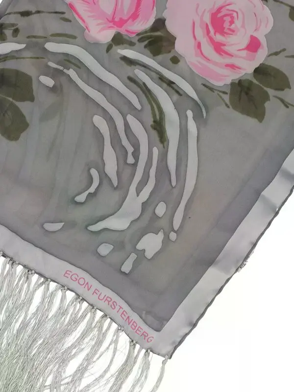 Vintage Floral-print Fringed Scarf