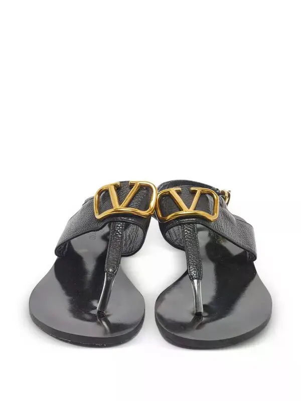 Valentino Garavani Vlogo Leather Flat Sandals - Black