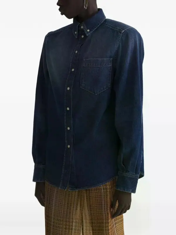 MUGLER Oversized Denim Shirt With Padded Shoulders