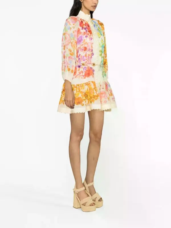 Zimmermann Raie Lantern Floral-print Ramie Minidress
