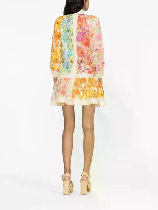 Zimmermann Raie Lantern Floral-print Ramie Minidress