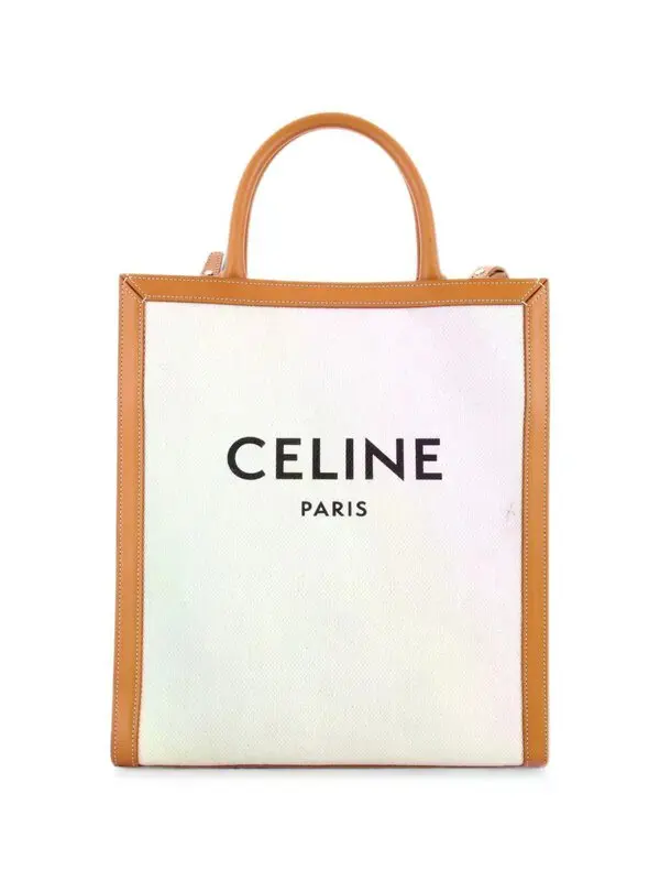 Celine Vertical Cabas Canvas Leather Small Tote Bag
