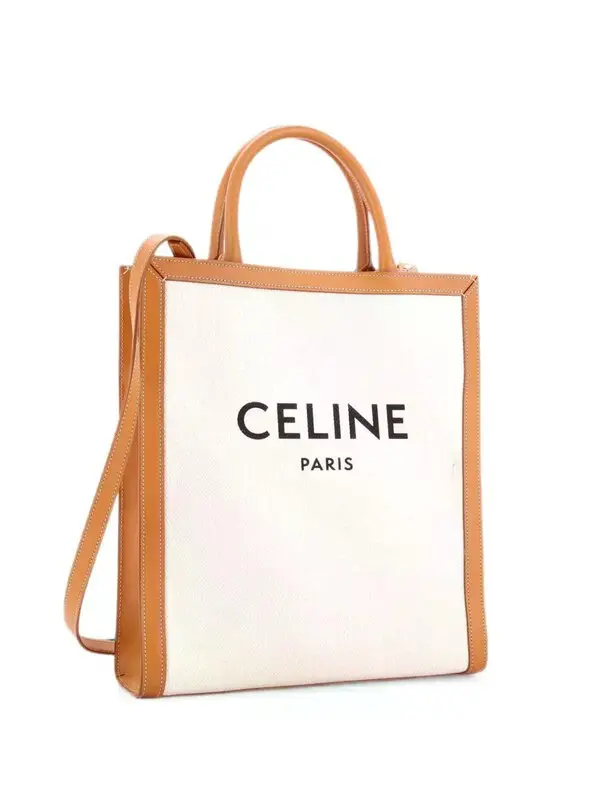 Celine Vertical Cabas Canvas Leather Small Tote Bag