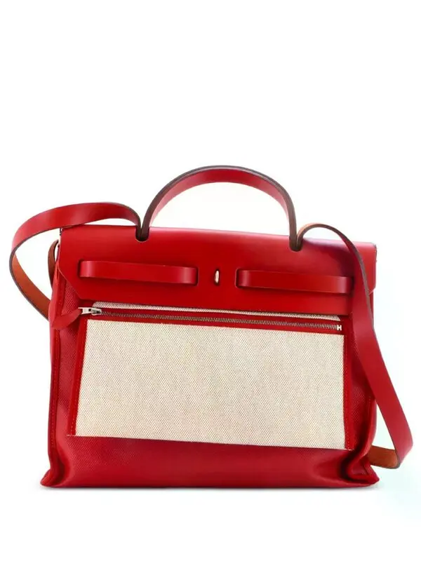 Hermès Herbag Zip Berline 31 Shoulder Bag In Vache Canvas And Leather - Red