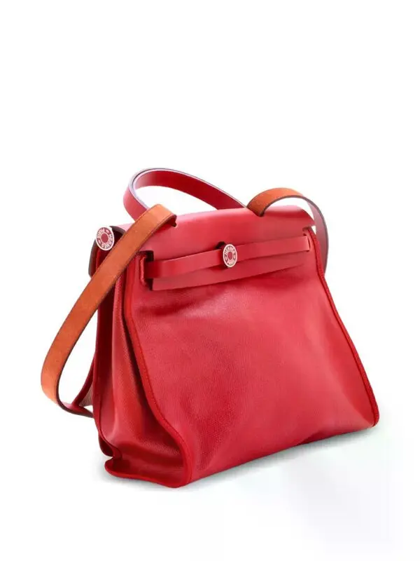 Hermès Herbag Zip Berline 31 Shoulder Bag In Vache Canvas And Leather - Red