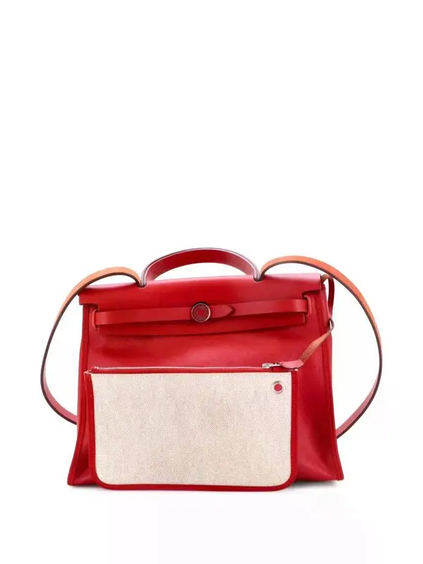 Hermès Herbag Zip Berline 31 Shoulder Bag In Vache Canvas And Leather - Red