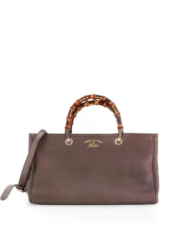 Gucci Bamboo Shopper Leather Medium Tote Bag - Grey