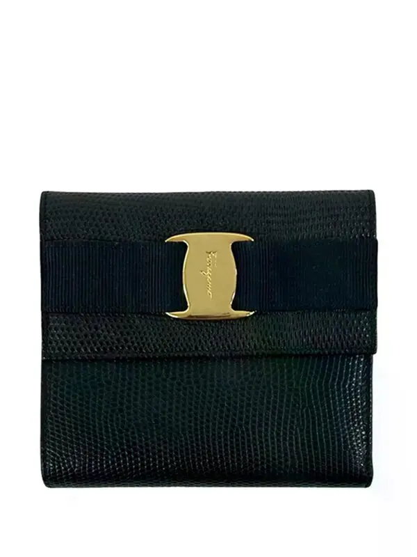 FERRAGAMO 2010-2026 Embossed Leather Vara Trifold Wallet Small Wallets - Black
