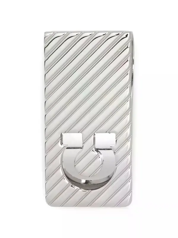 FERRAGAMO Gancini Diagonal-stripe Tie Clip - Silver