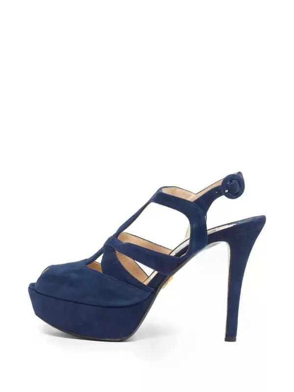 Prada Navy Suede Platform Ankle-strap Sandals