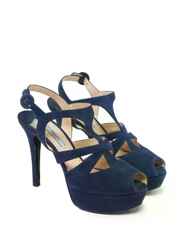 Prada Navy Suede Platform Ankle-strap Sandals