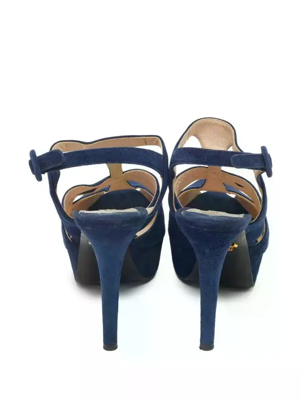 Prada Navy Suede Platform Ankle-strap Sandals