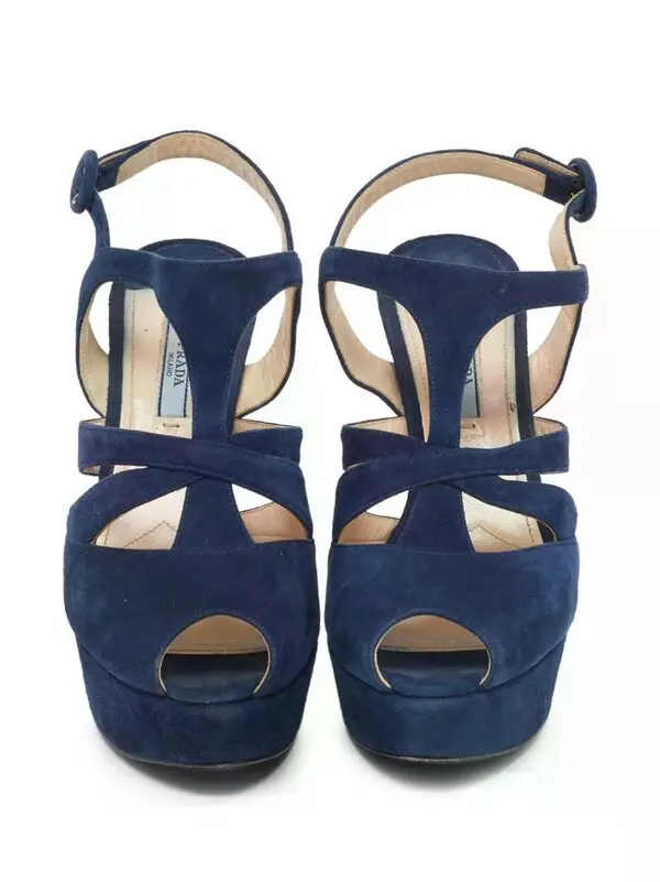 Prada Navy Suede Platform Ankle-strap Sandals