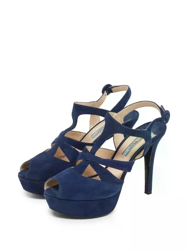 Prada Navy Suede Platform Ankle-strap Sandals