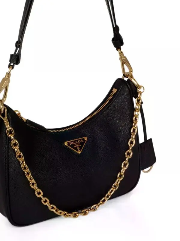 Prada Saffiano Leather Chain Shoulder Bag - Black