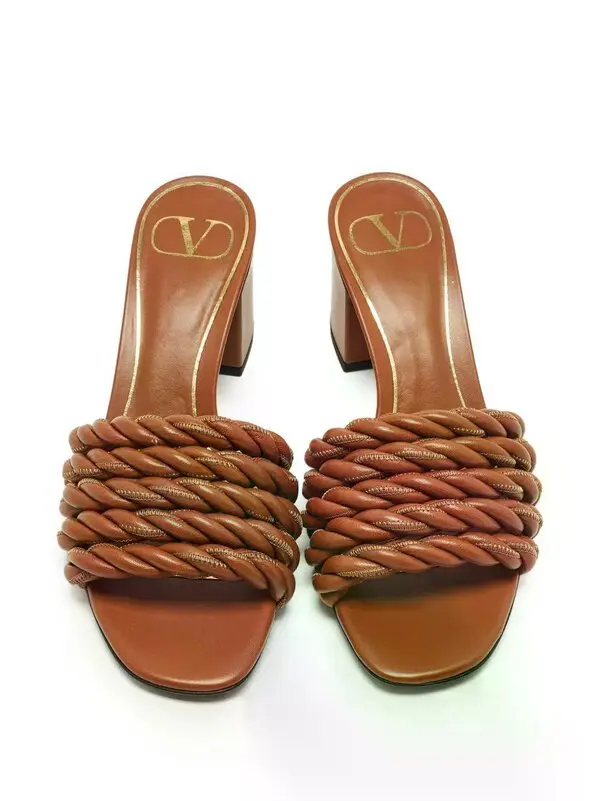 Valentino Garavani Twisted Rope Leather Heeled Sandals - Brown