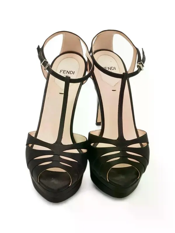 Fendi Satin T-strap Peep-toe Platform Stiletto Sandals
