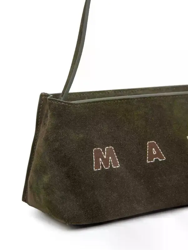 Marni Logo-embroidered Suede Shoulder Bag - Green