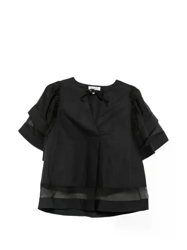 PSOPHIA Tiered-sleeve Sheer-panelled Blouse