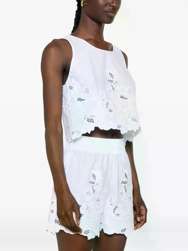 Ermanno Scervino Floral Embroidered Cropped Top - White