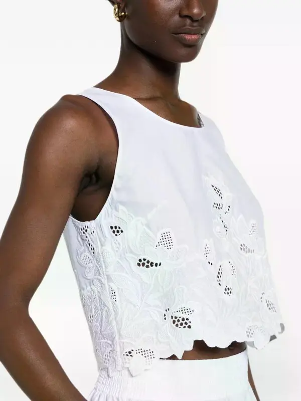 Ermanno Scervino Floral Embroidered Cropped Top - White