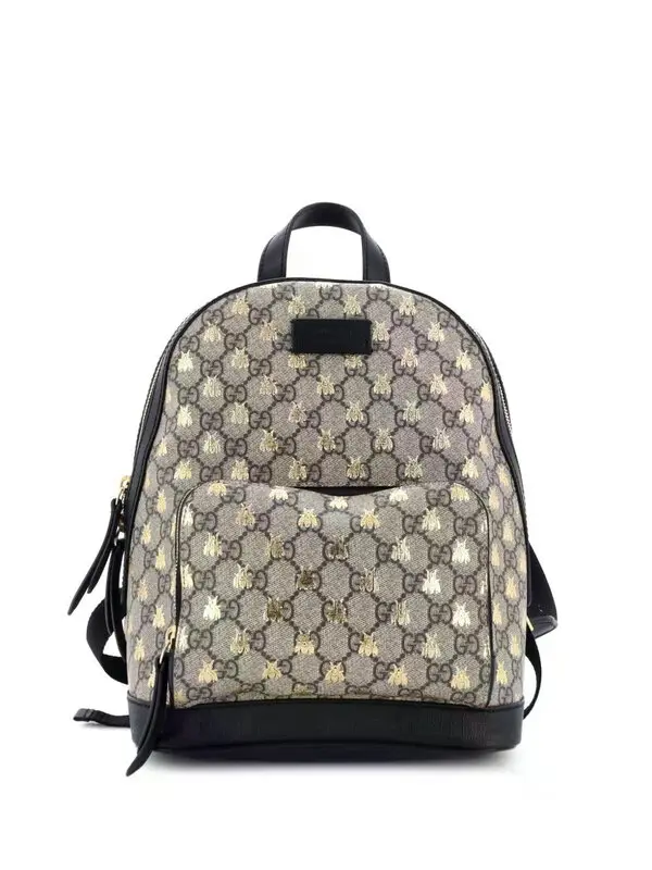 Gucci Printed Gg Coated Canvas Zip Pocket Backpack - Black