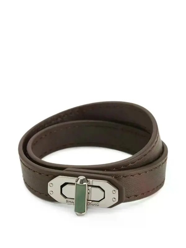Shanghai Tang Jade Locket Leather Bracelet - Silver