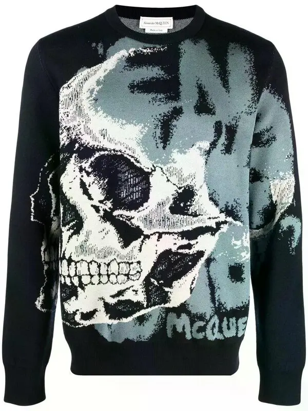 Alexander McQueen Skull Motif Jacquard Jumper - Blue